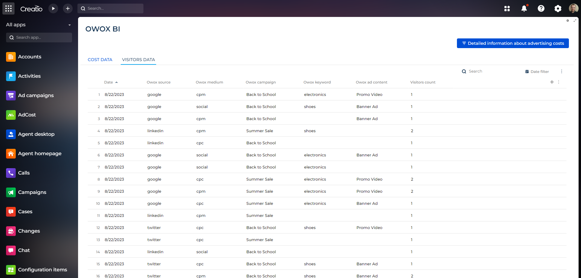 OWOX BI connector for Creatio | Creatio Marketplace